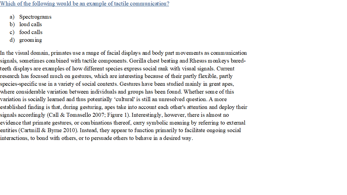 Solved Which of the following would be an example of tactile | Chegg.com