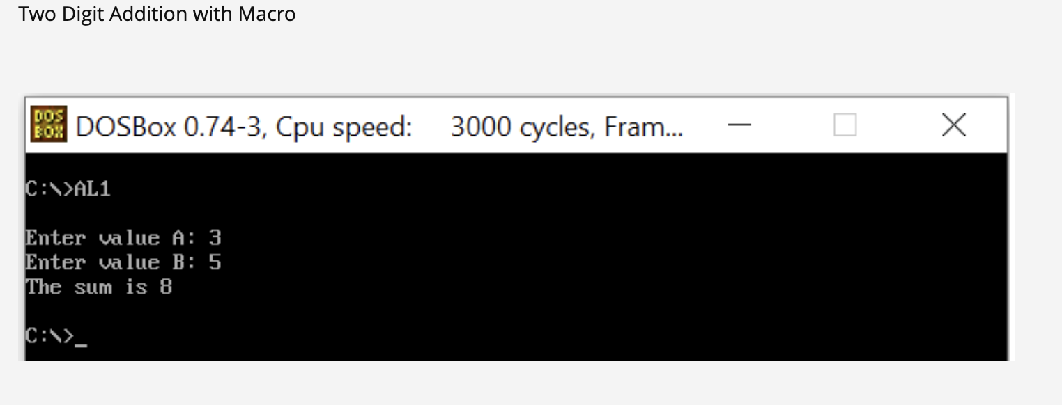 Solved Two Digit Addition with Macro DOS 18. DOSBox 0.74-3, | Chegg.com