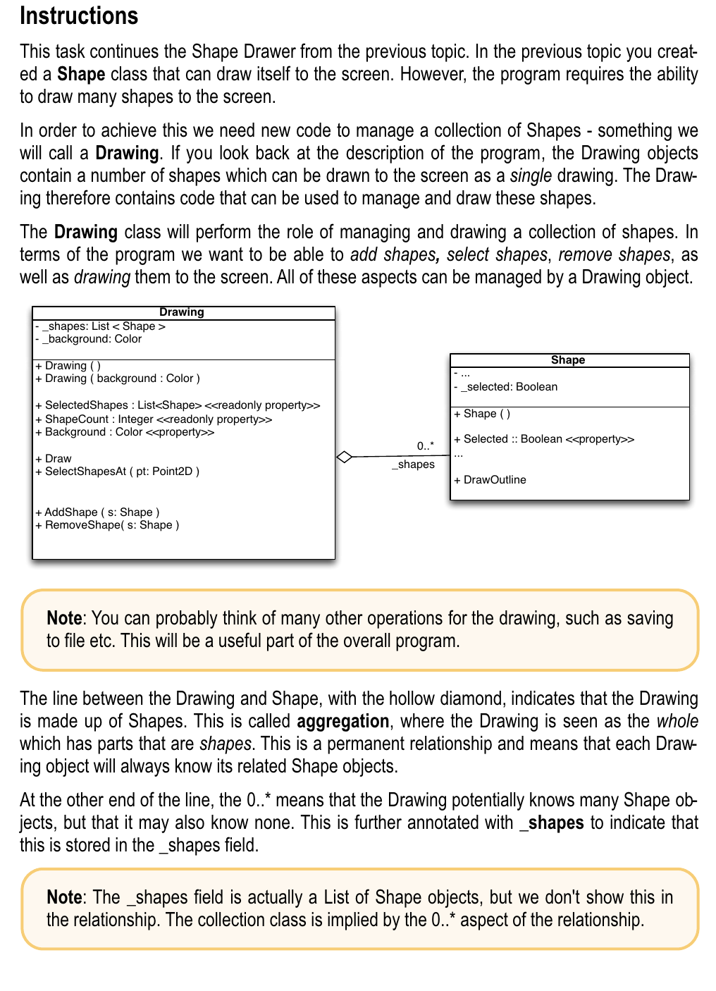 Instructions This task continues the Shape Drawer | Chegg.com