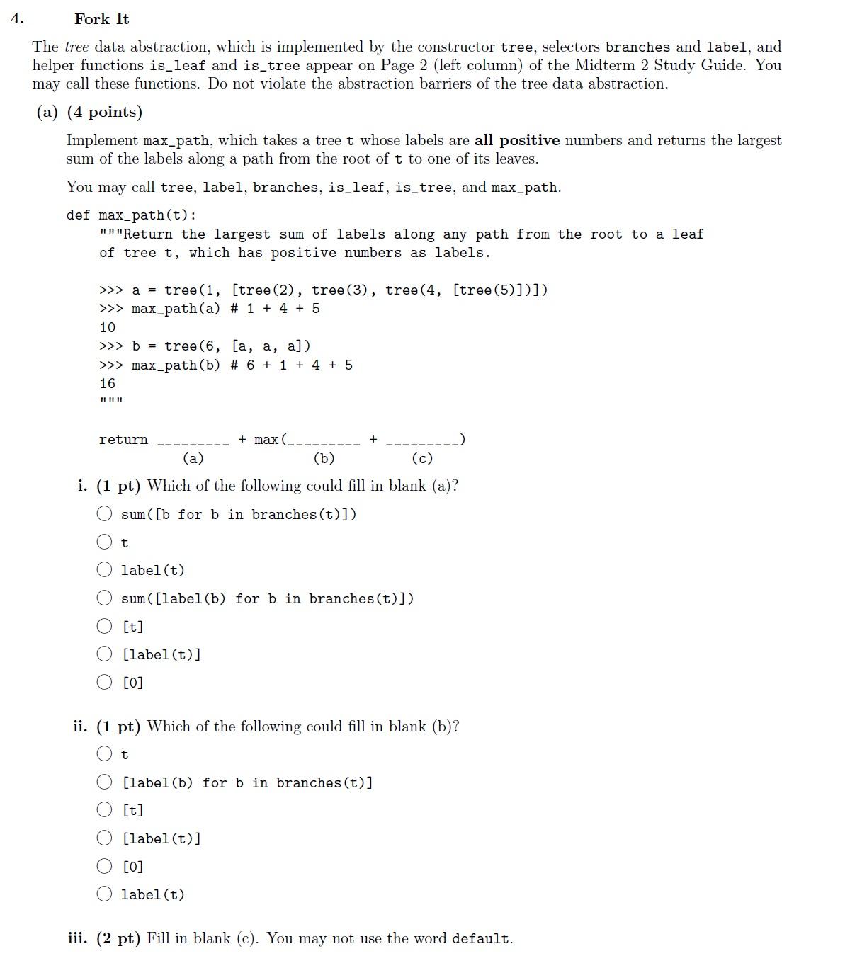 Solved 4. Fork It The tree data abstraction, which is | Chegg.com