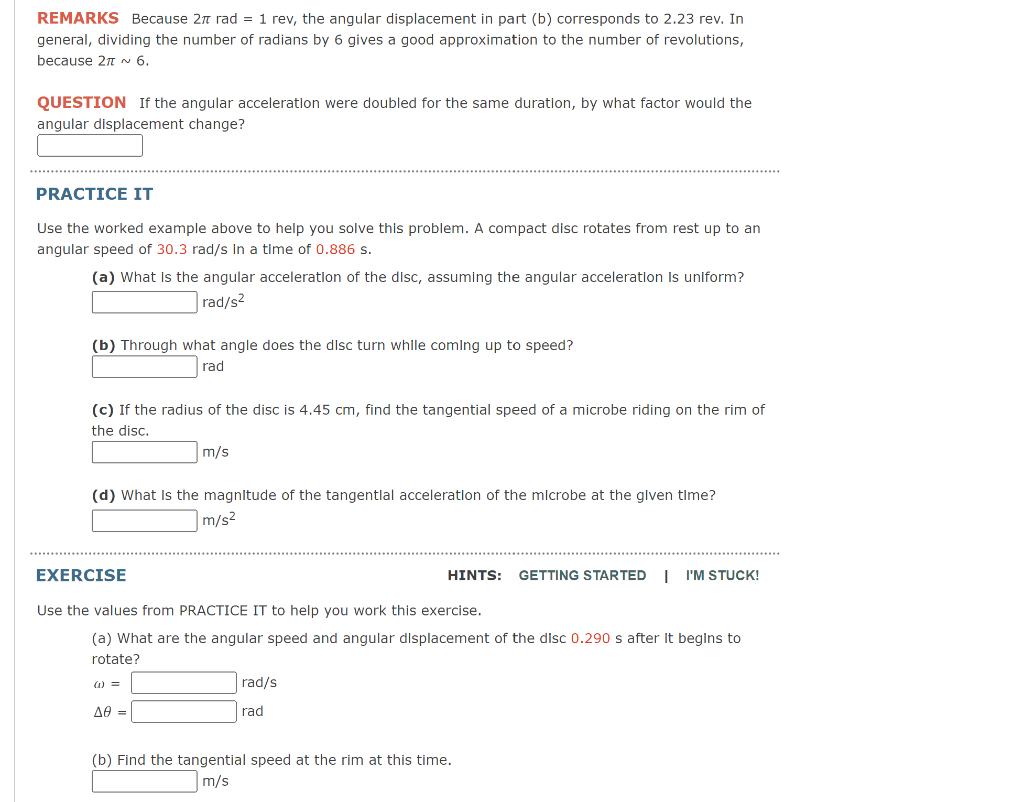 Solved REMARKS Because 2π rad =1 rev, the angular | Chegg.com