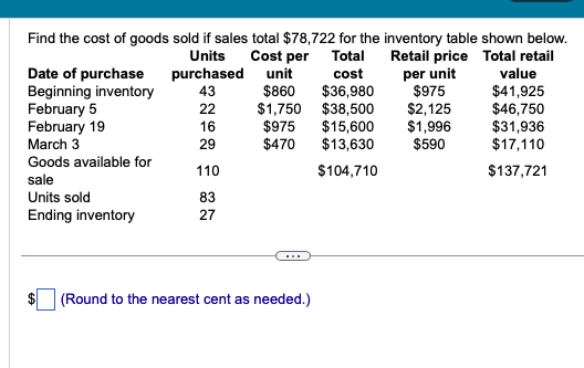 Solved Find the anet nf annde onld if ealne tatal $70703 | Chegg.com