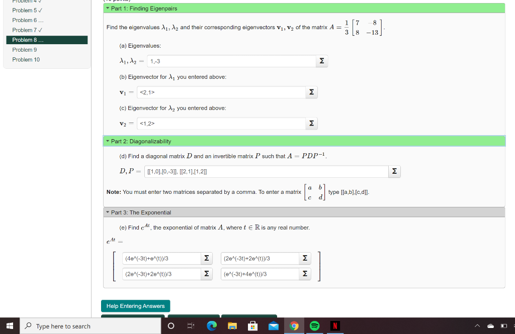 Solved - Part 1: Finding Eigenpairs 8 Find the eigenvalues | Chegg.com