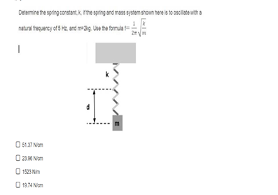 Solved Determine the spring constant, if the spring and mass | Chegg.com
