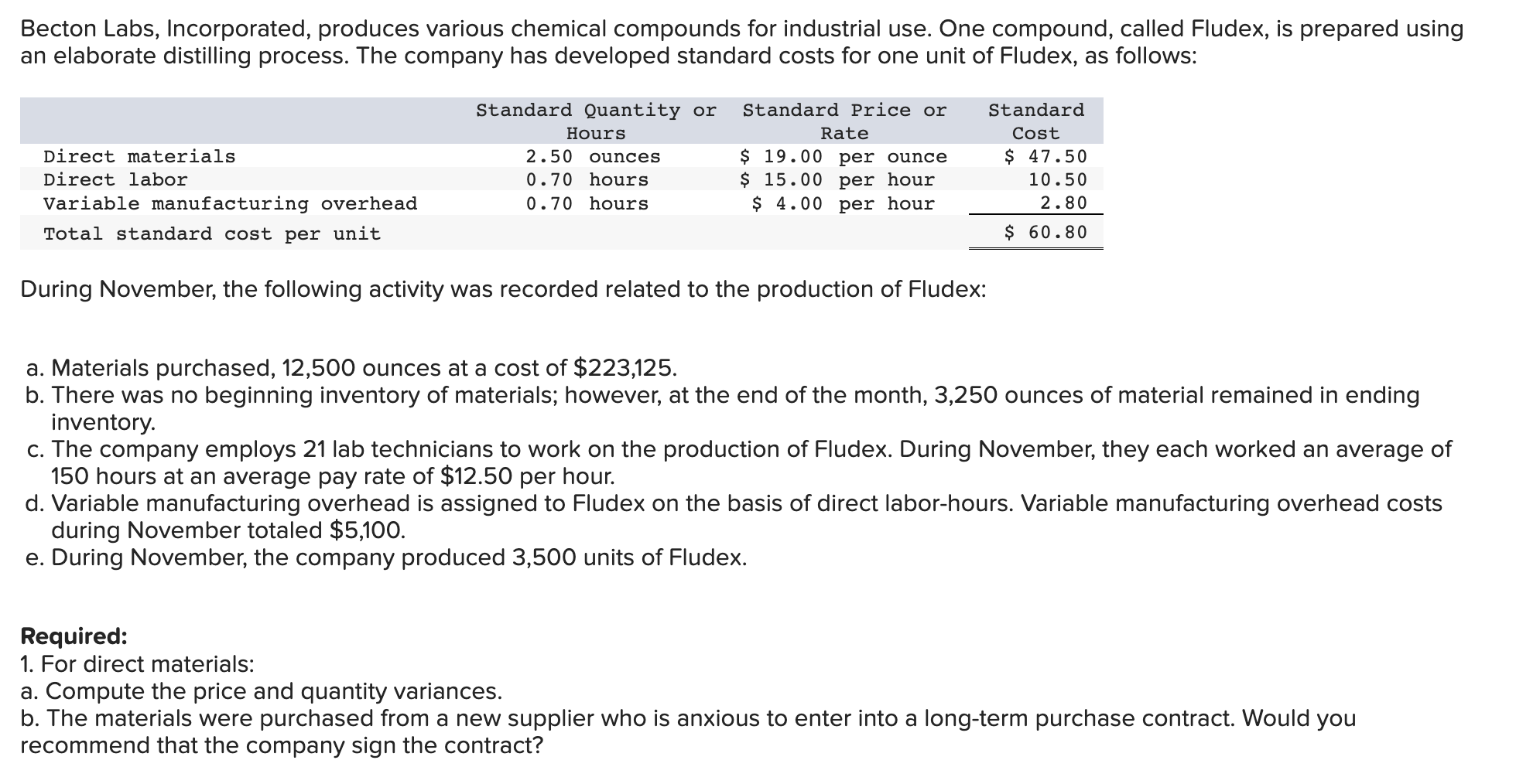 Solved Becton Labs, Incorporated, produces various chemical | Chegg.com