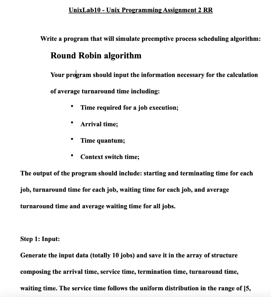 Solved UnixLab10 - Unix Programming Assignment 2 RR Write a | Chegg.com