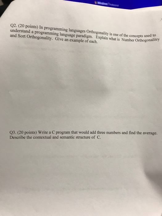 Solved Q2. (20 points) In programming languages | Chegg.com