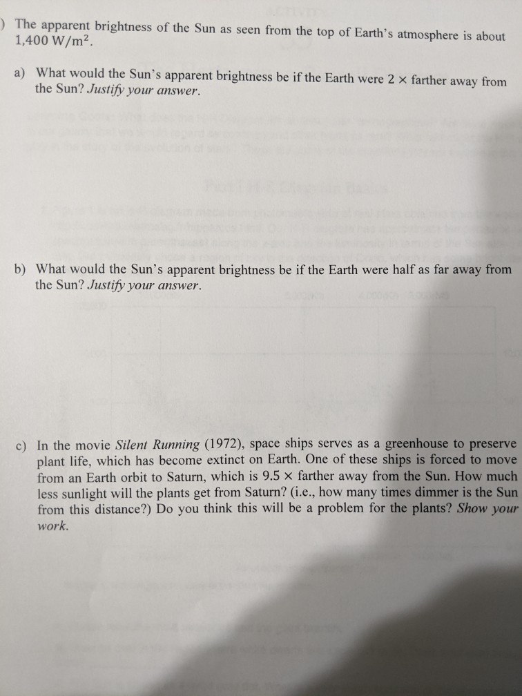 Solved The apparent brightness of the Sun as seen from the | Chegg.com