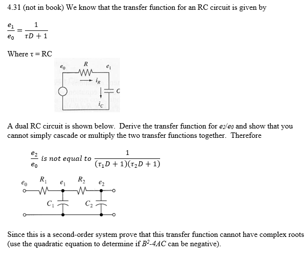 Solved 4.31 (not in book) We know that the transfer function | Chegg.com