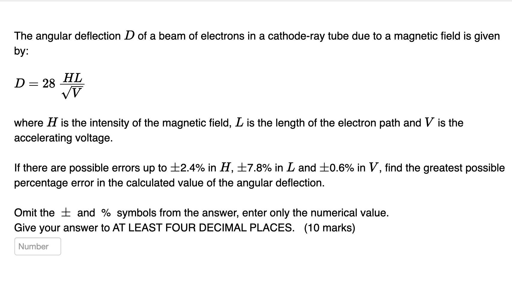 Solved The angular deflection D of a beam of electrons in a | Chegg.com