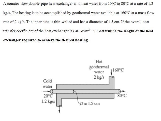 Solved A counter-flow double-pipe heat exchanger is to heat | Chegg.com