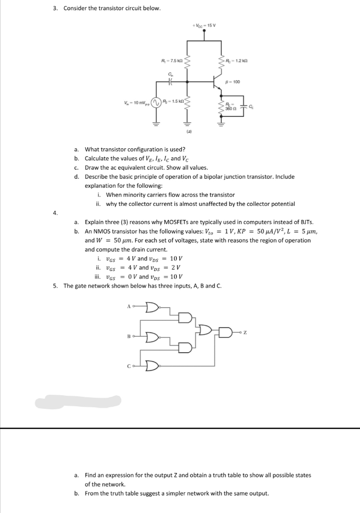 Solved 3. Consider the transistor circuit below. +Vee-15V | Chegg.com