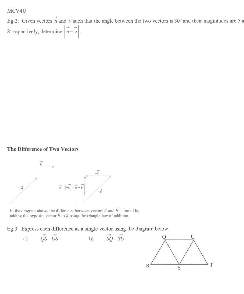Solved MCV4U Eg.2: Given vectors u and v such that the angle | Chegg.com