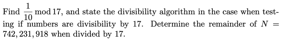 Find 110mod17, ﻿and state the divisibility algorithm | Chegg.com