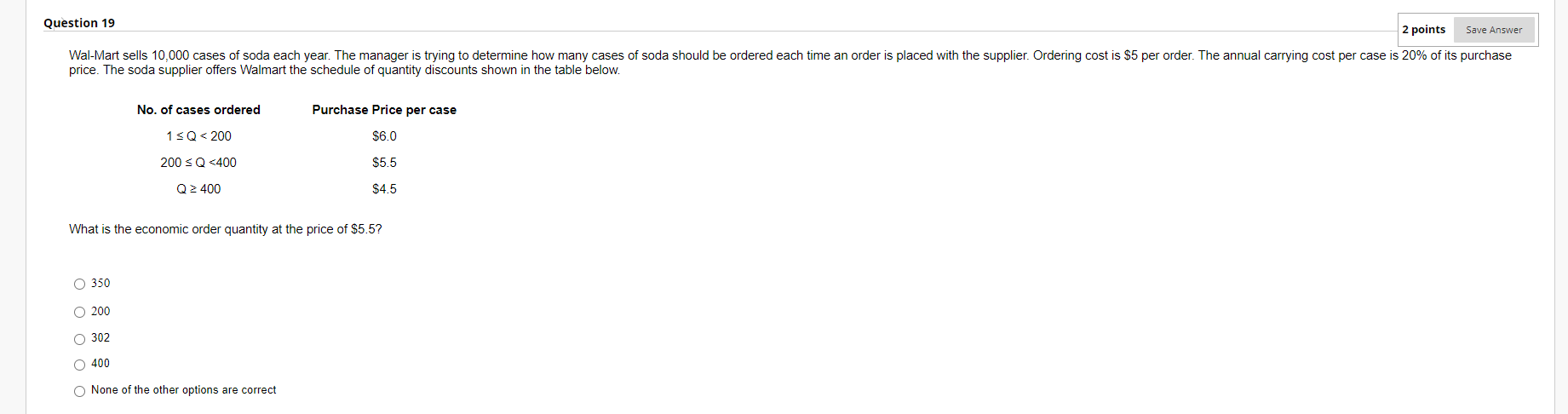 Solved What is the economic order quantity at the price of | Chegg.com