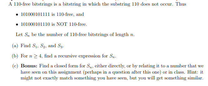 Solved A 110-free bitstrings is a bitstring in which the | Chegg.com