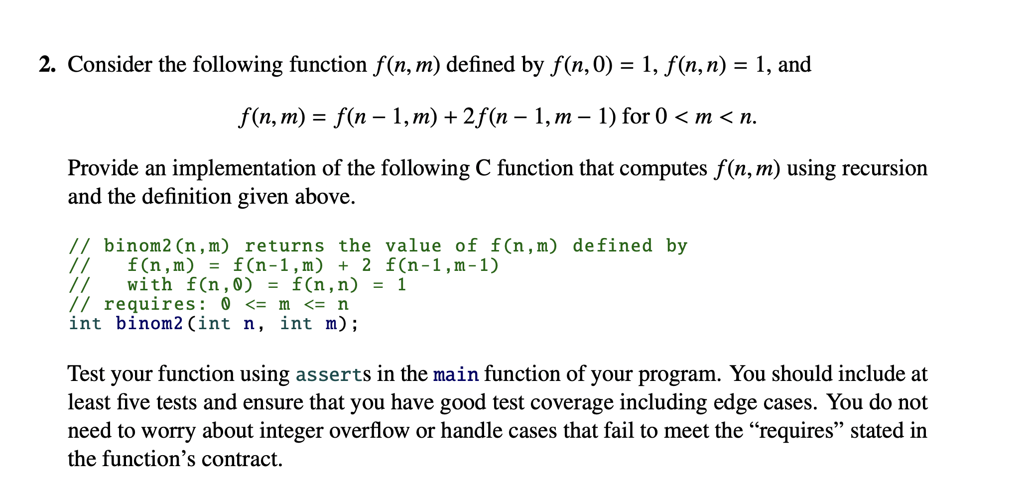 Solved Consider the following function f(n,m) defined by | Chegg.com