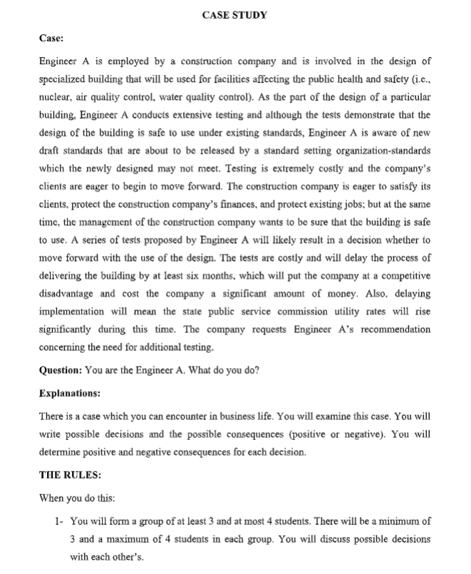Solved CASE STUDY Case: Engineer A is employed by a | Chegg.com
