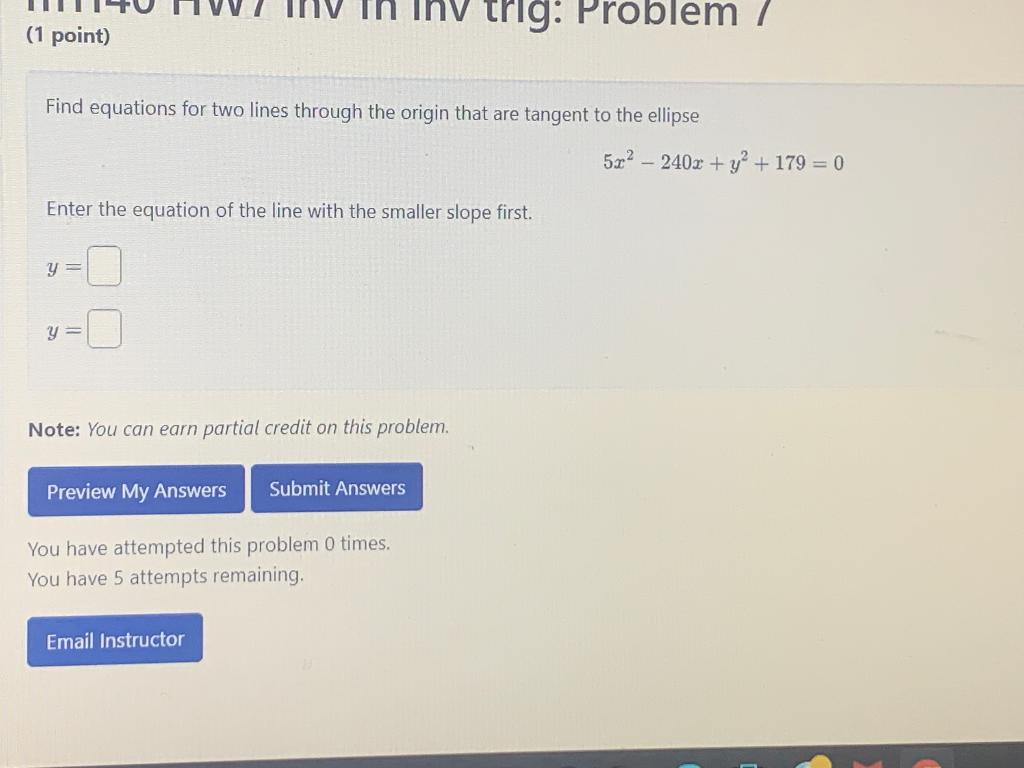 Solved (1 point) Find equations for two lines through the | Chegg.com