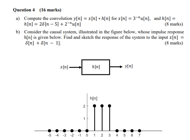 Solved Question 4 (16 marks) a) Compute the convolution y[n] | Chegg.com
