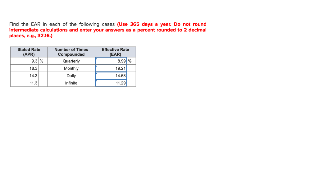 Solved Find the EAR in each of the following cases (Use 365 | Chegg.com
