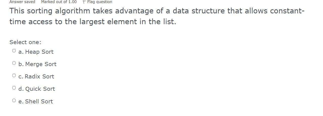 Solved Question 5 Answer saved Marked out of 1.00 Flag | Chegg.com