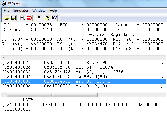 Solved In the following SPIM display, data in word has been | Chegg.com