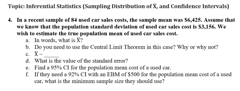 Solved Topic: Inferential Statistics (Sampling Distribution | Chegg.com