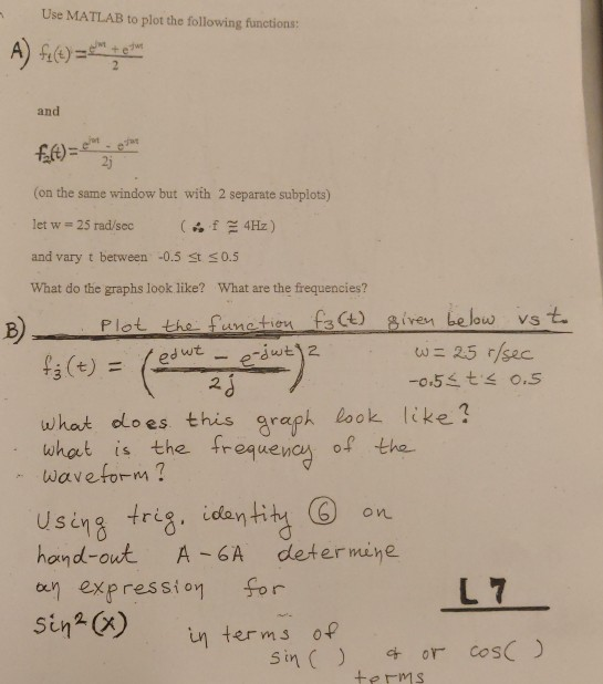 Solved Use MATLAB to plot the following functions: and (on | Chegg.com