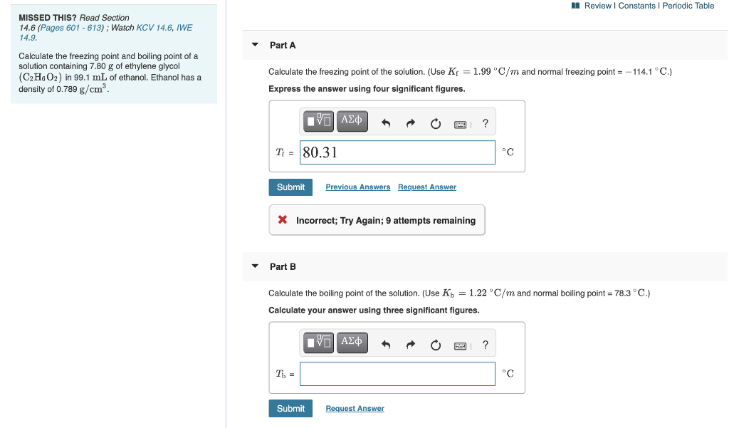 Solved Calculate the freezing point and boiling point of a | Chegg.com