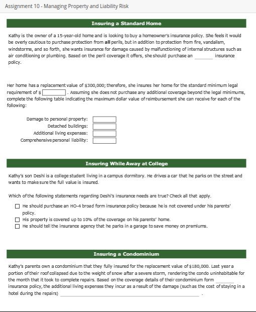 Assignment 10 - Managing Property and Liability Risk | Chegg.com