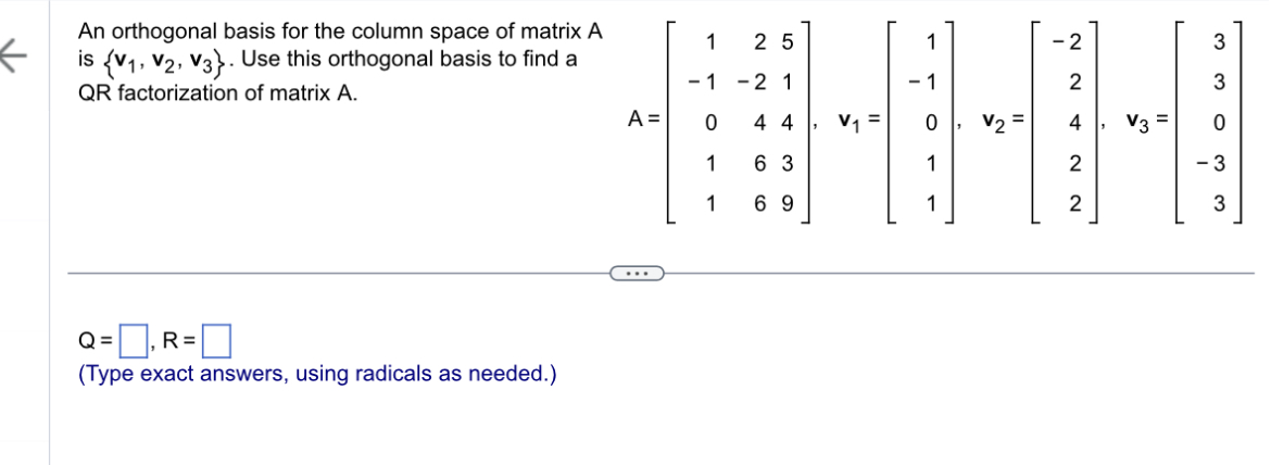 Solved An orthogonal basis for the column space of matrix A | Chegg.com