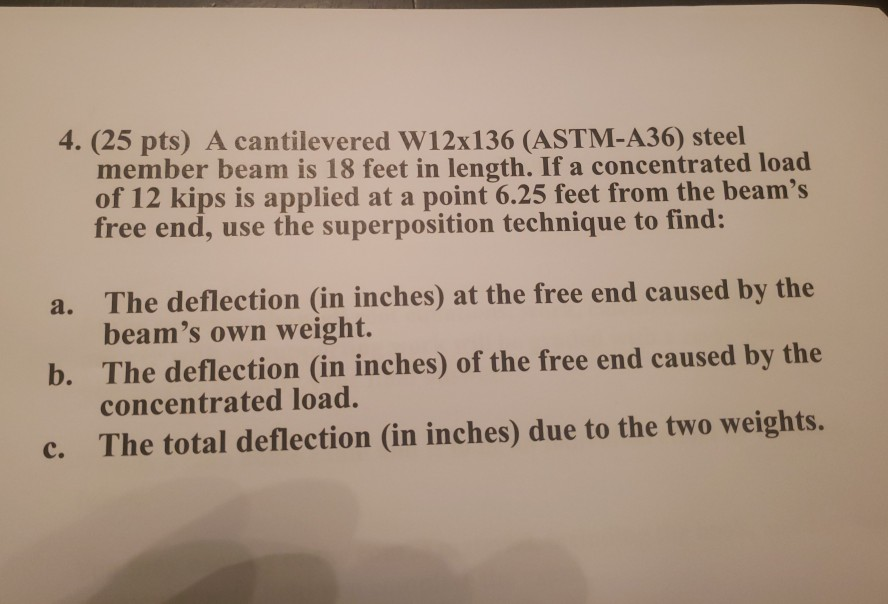 Solved 4. (25 pts) A cantilevered W12x136 (ASTM-A36) steel | Chegg.com