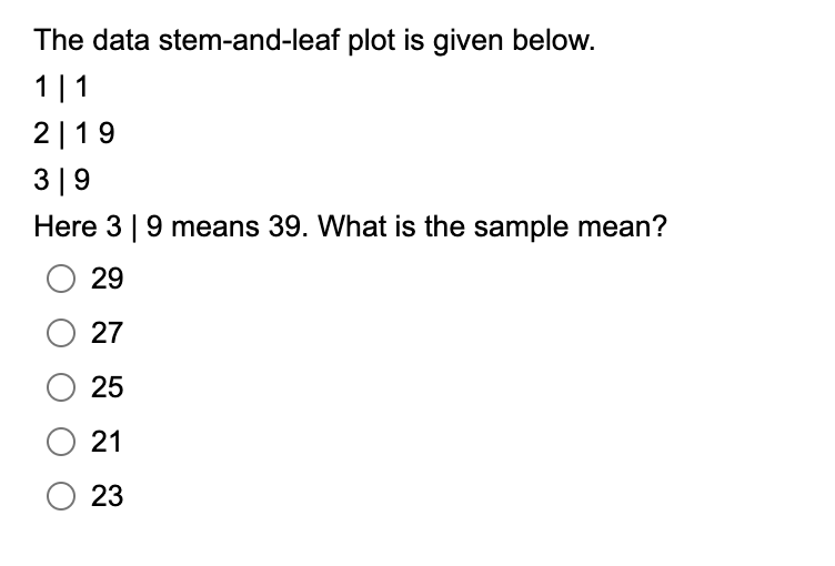 Solved The data stem-and-leaf plot is given below. 1 | 1 | Chegg.com