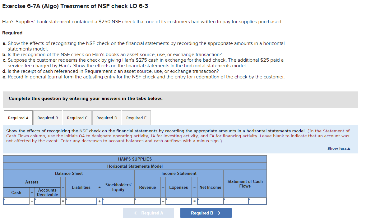 Solved Exercise 6-7A (Algo) Treatment of NSF check LO 6.3 | Chegg.com