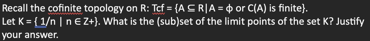 Solved Cofinite Topology | Chegg.com