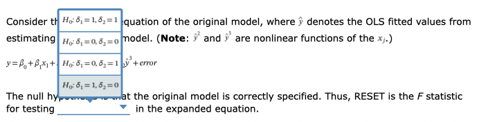 1. Functional form misspecification and RESET | Chegg.com
