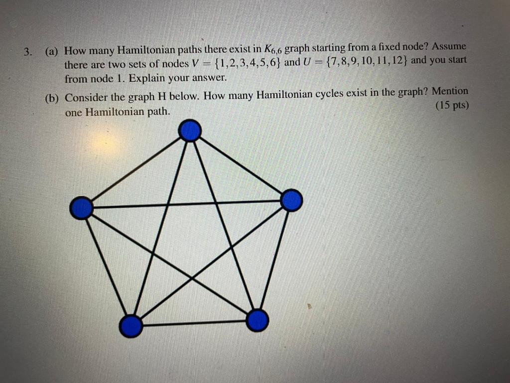 Solved 3. (a) How many Hamiltonian paths there exist in K6,6 | Chegg.com