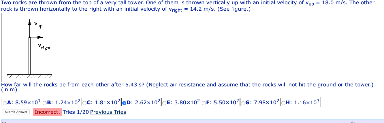 Solved Two rocks are thrown from the top of a very tall | Chegg.com