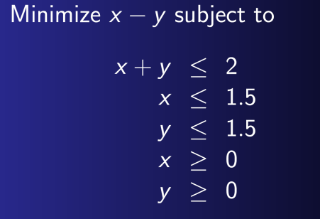 Solved Minimize x−y subject to x+yxyxy≤2≤1.5≤1.5≥0≥0 | Chegg.com