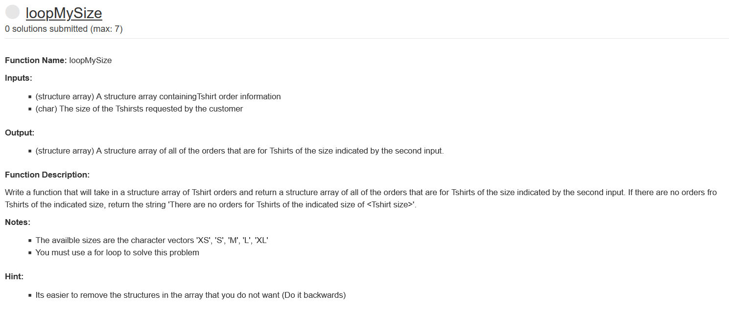 Solved loopMySize O solutions submitted (max: 7) Function | Chegg.com