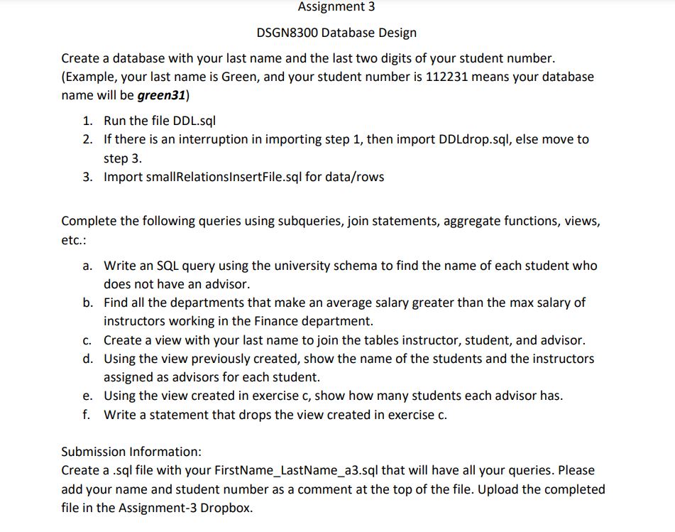 Solved DSGN8300 Database Design Create a database with your | Chegg.com