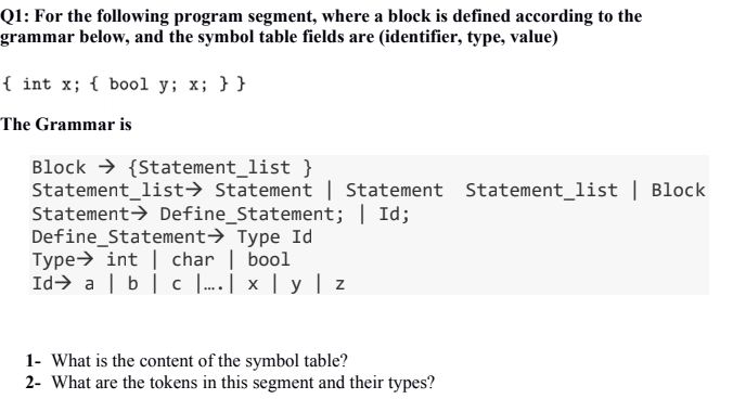Solved Q1: For the following program segment, where a block | Chegg.com