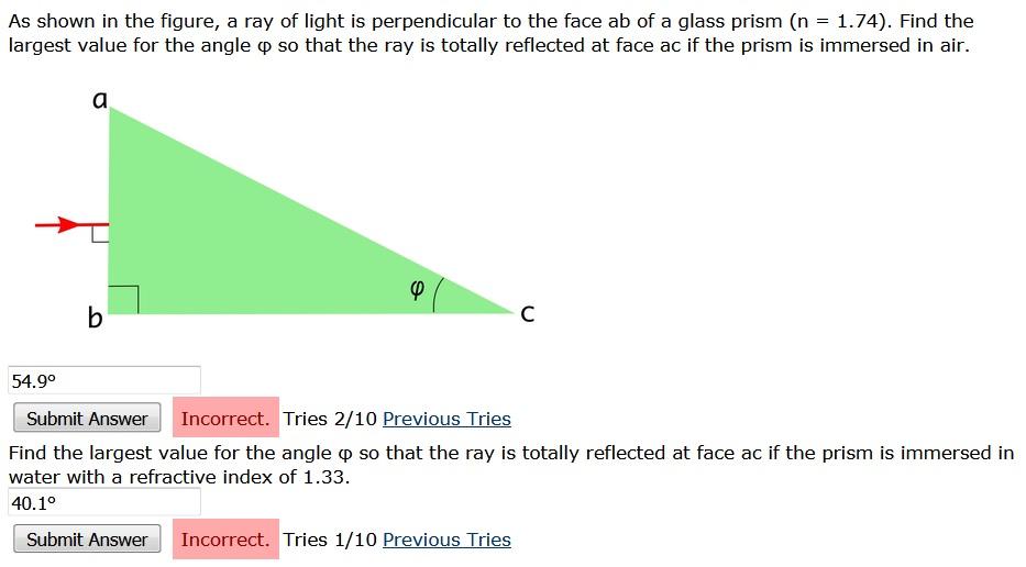 Solved As shown in the figure, a ray of light is | Chegg.com