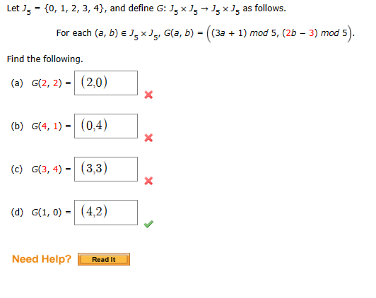 Solved Let J5={0,1,2,3,4}, and define G:J5×J5→J5×J5 as | Chegg.com