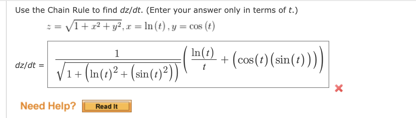 Solved Use the Chain Rule to find dz/dt. (Enter your answer | Chegg.com