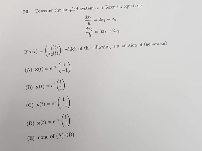 Solved Consider the coupled system of differential equations | Chegg.com