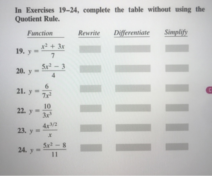 Solved In Exercises 19-24, complete the table without using | Chegg.com