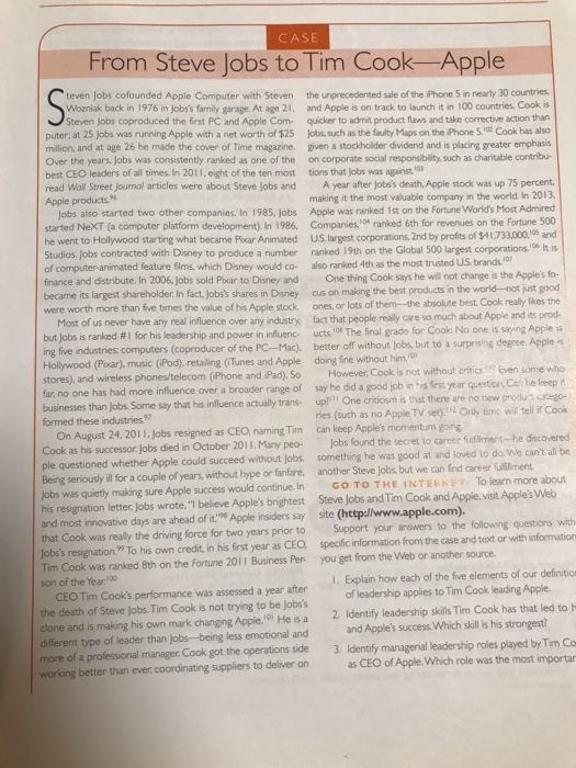 Solved CASE From Steve Jobs to Tim Cook Apple teven jobs | Chegg.com