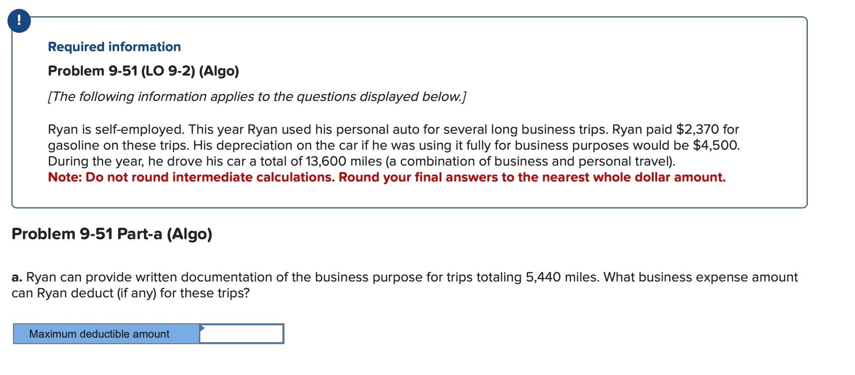 Solved Required information Problem 9-51 (LO 9-2) (Algo) | Chegg.com